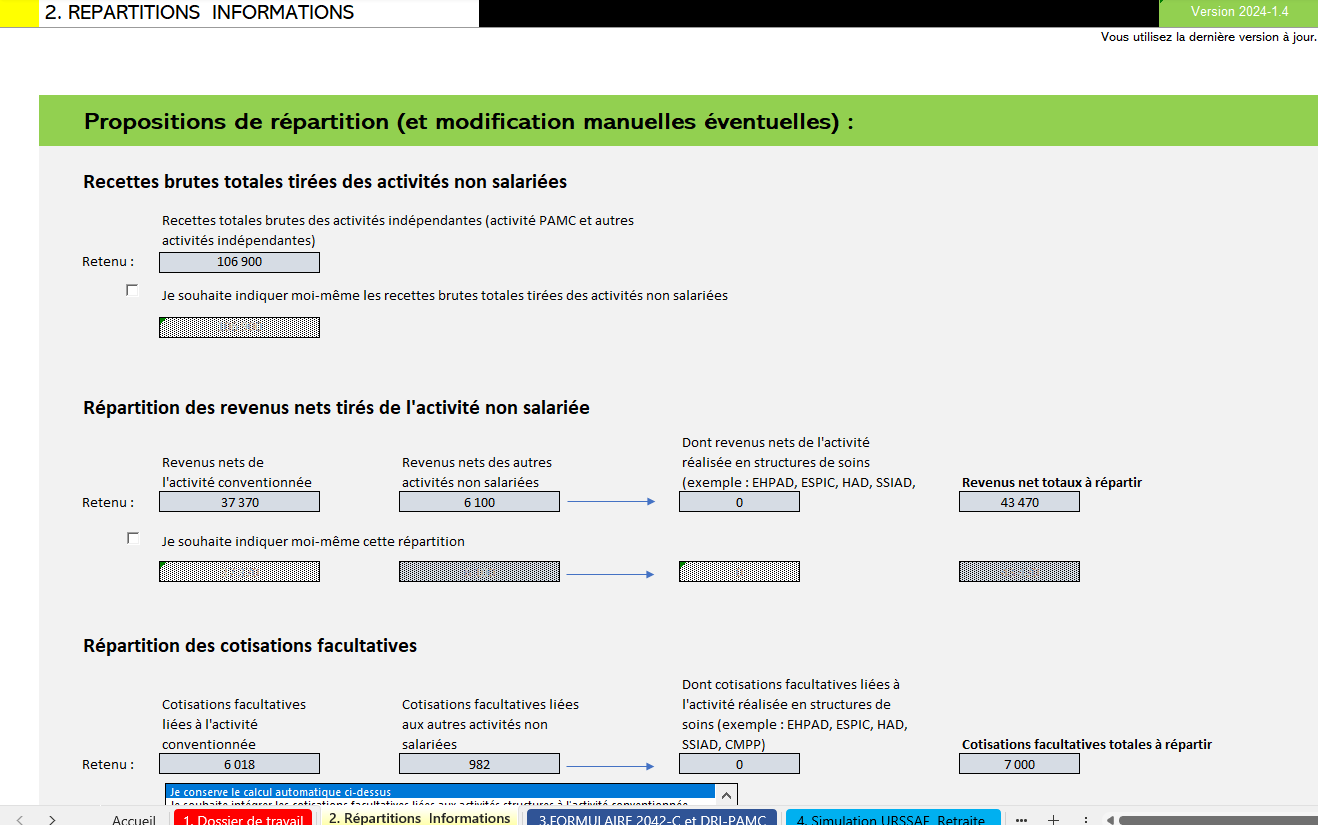 Assistant pour remplir la déclaration 2042, la DRI-PAMC et estimer l'assiette des cotisations ...